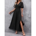 Black V-Neck Butterfly Sleeve High Slit Maxi Dress For Women - Walmart.com