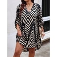Black V-Neck Relaxed Fit High-Low Dress With Roll-Up Sleeves And ...