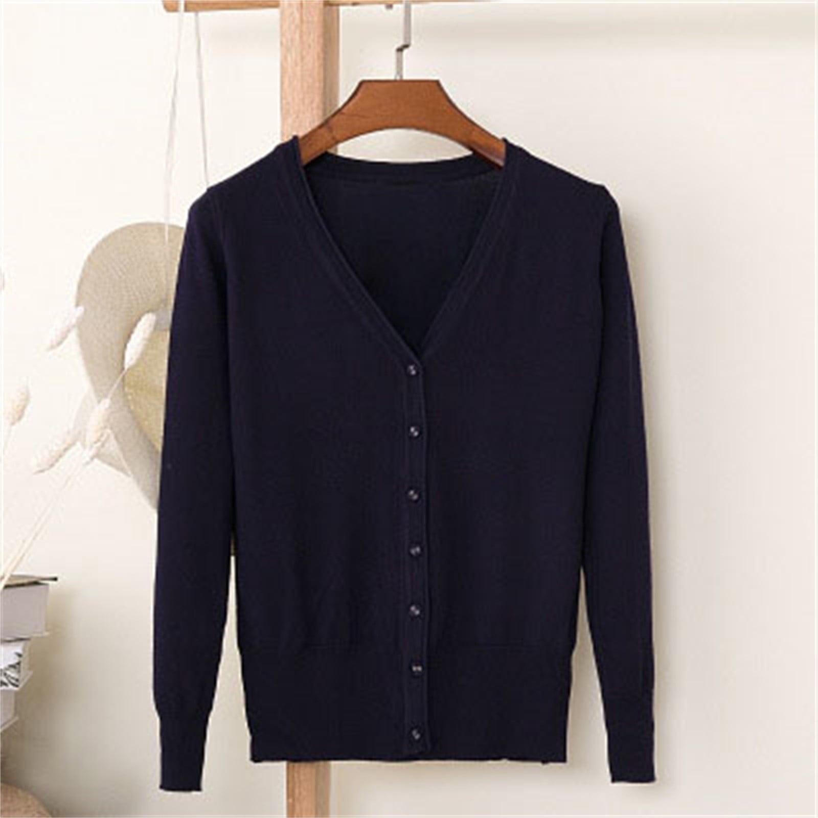 Black V Neck Women's Classic Button Down Long Sleeve V Neck Soft Knit ...