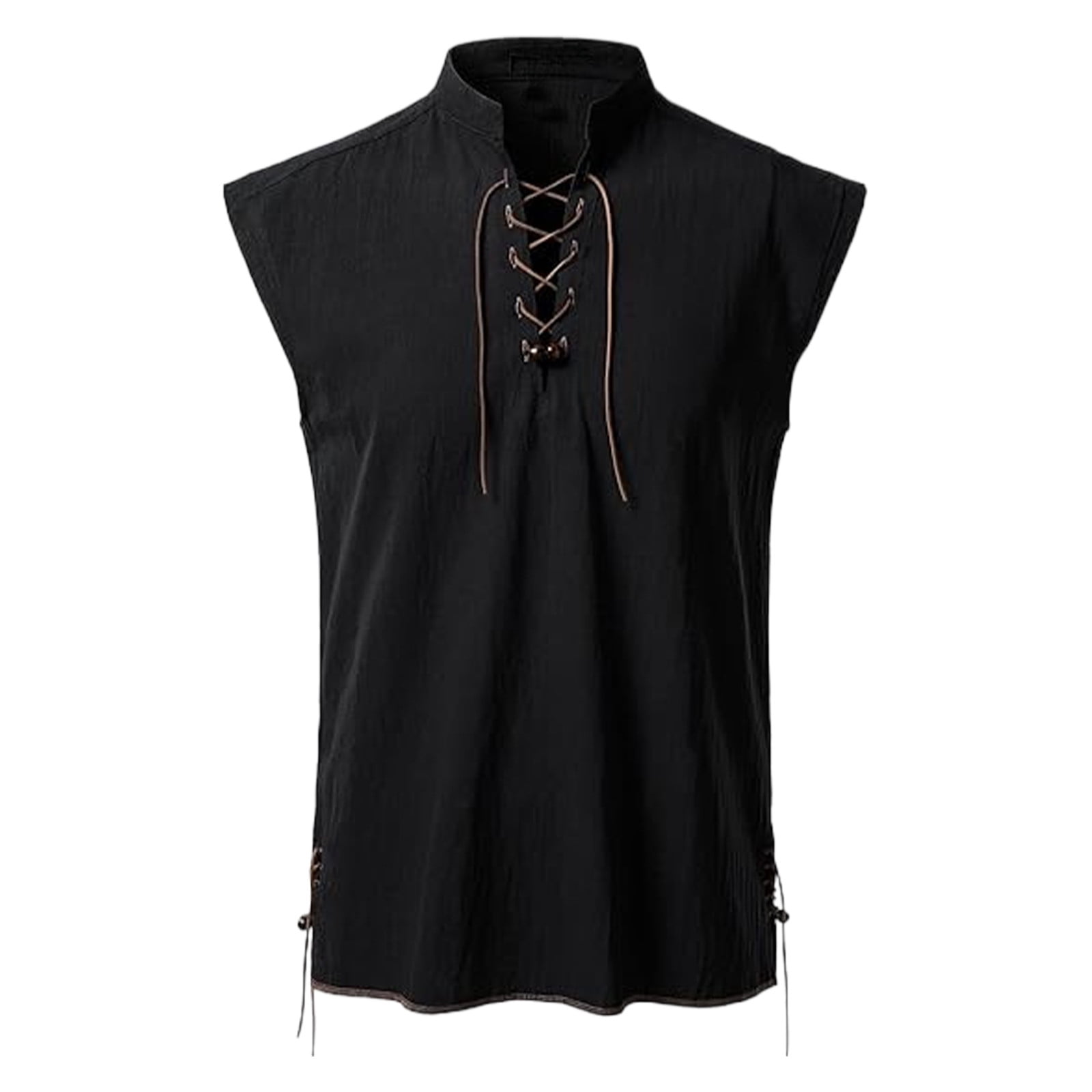 Black V Turtle Mock Neck Vest for Mens Fall Summer Cap Loose Fit Casual ...