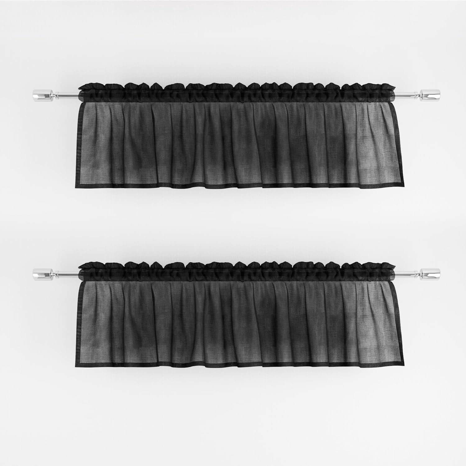 Black Valance 16 inches Long Sheer Curtain Valance Living Room Bedroom ...