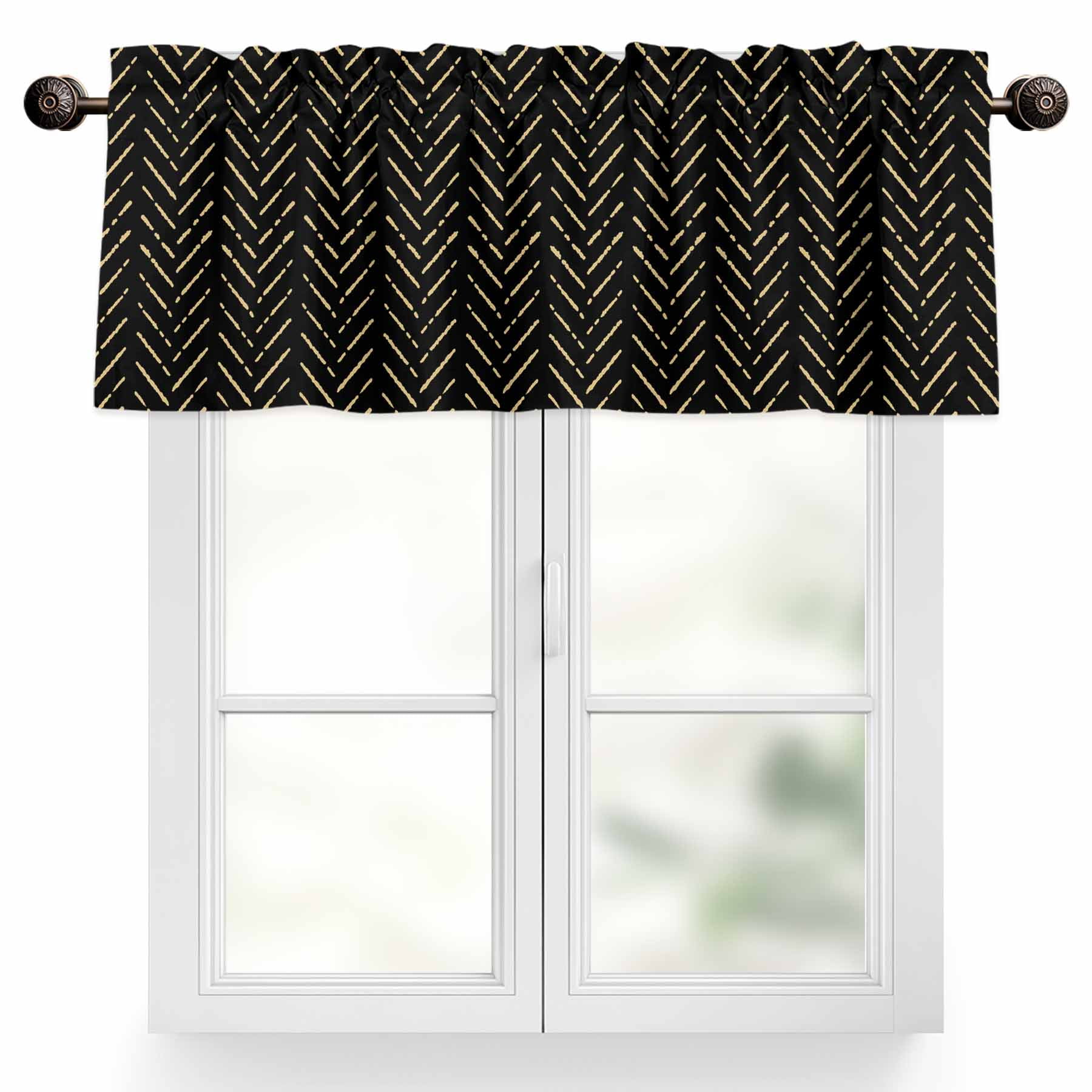 Black and Valances for Windows, 60 x 18in, Yellow Striped Geometric Rod ...