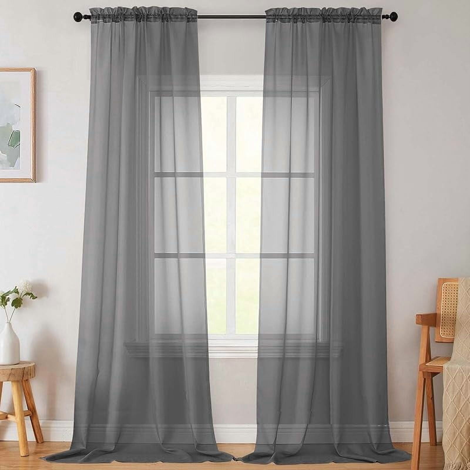 Black Valances for Windows, Black Sheer Curtains 14 Inch Length 2 Pack ...