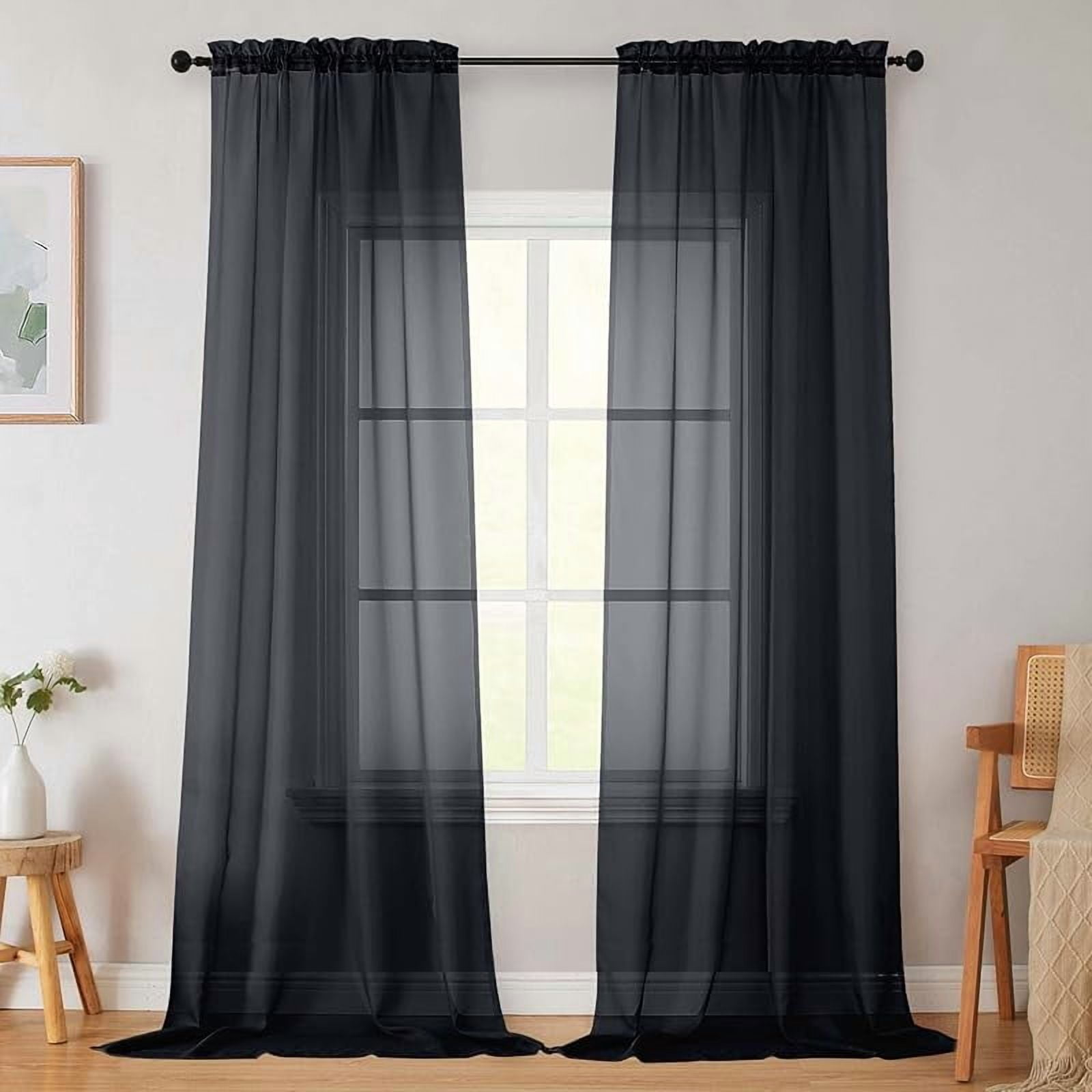 Black Valances for Windows, Black Sheer Curtains 14 Inch Length 2 Pack ...