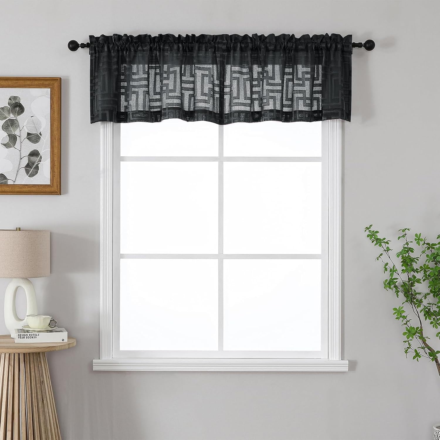 Black Valances for Windows, Clip Jacquard Textured Basement Window ...