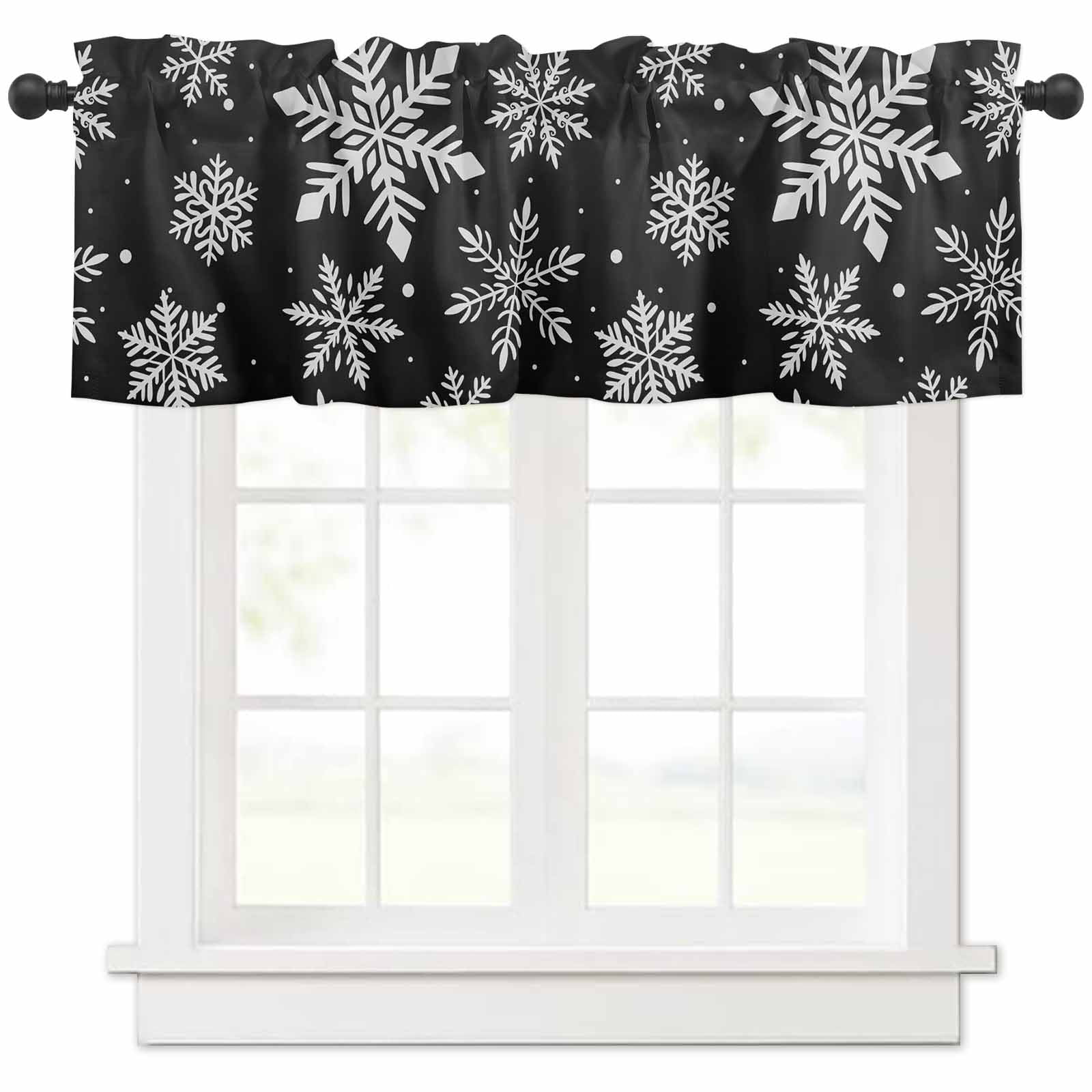 Black and Valances for Windows, White Snowflake Winter Christmas Light ...