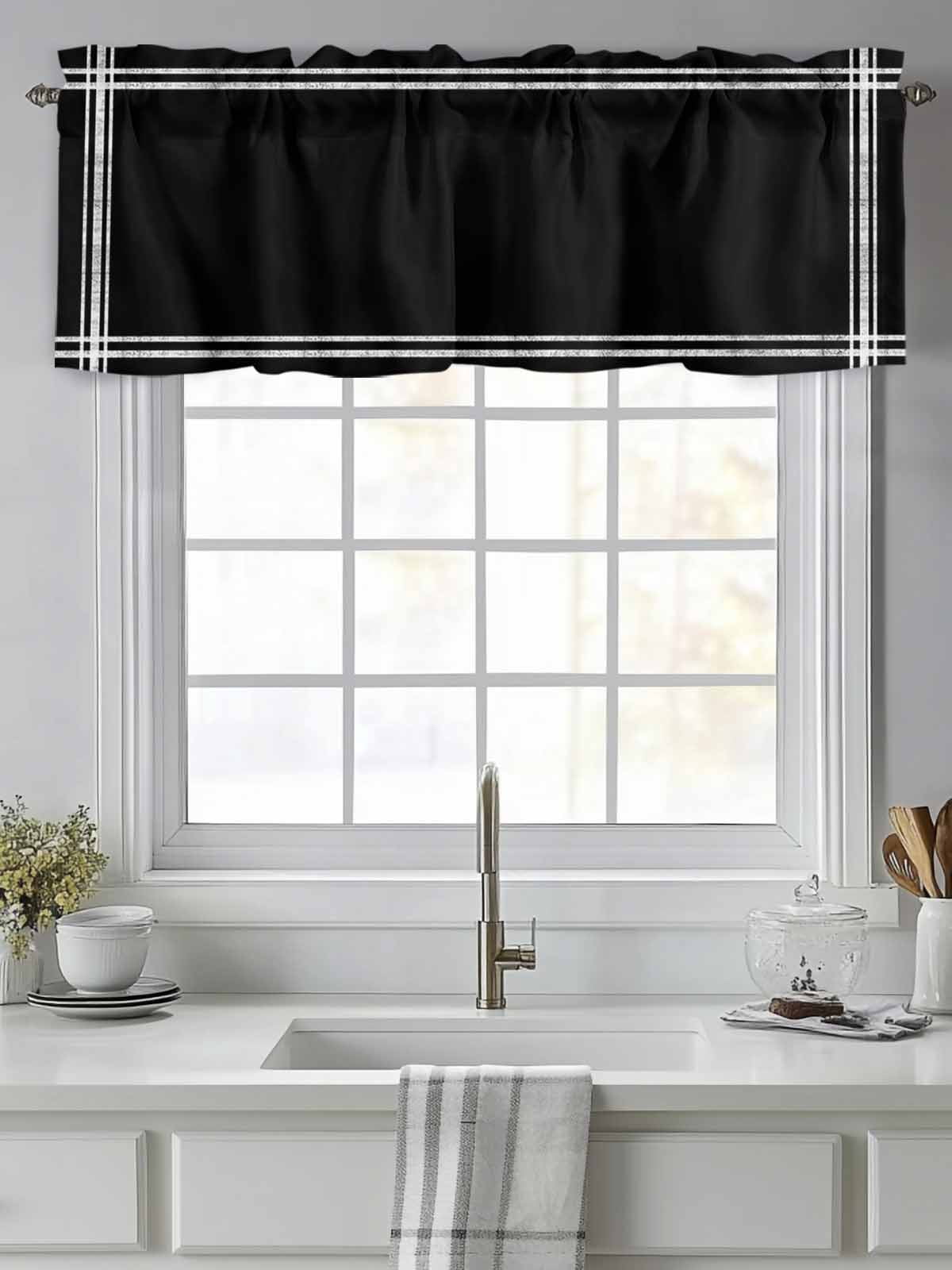 Black Valances for Windows,Kitchen Valance Rod Pocket Short Curtain ...