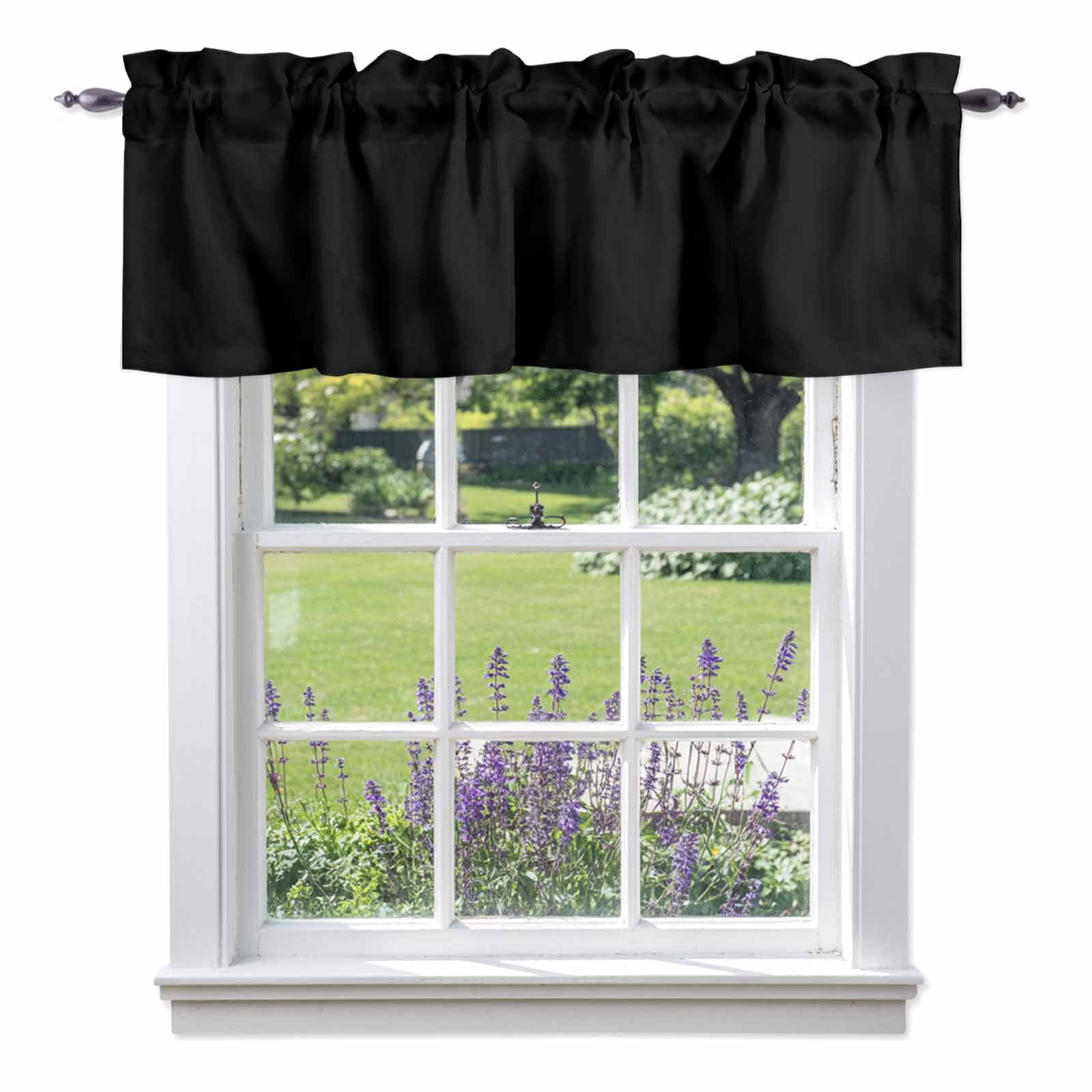 Black Valances for Windows, Solid Color Valance Window Treatment Rod ...
