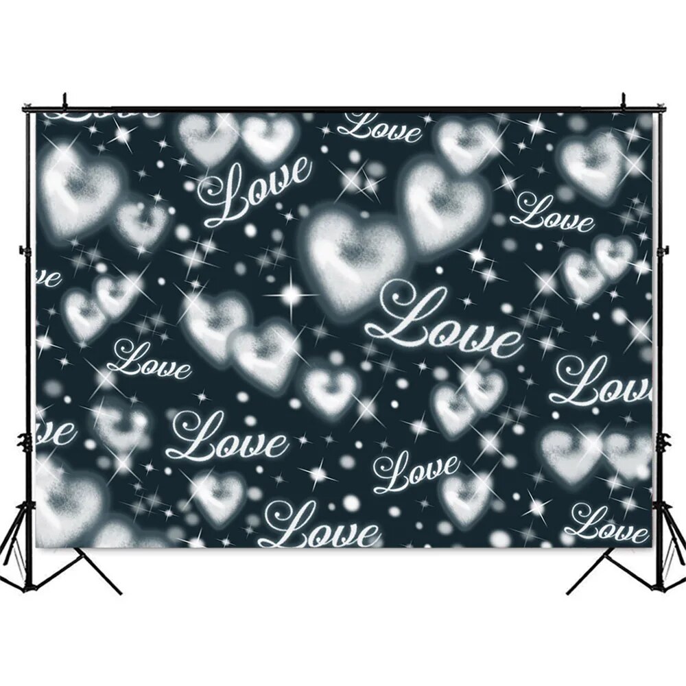 Black Valentine's Day Backdrop for Photography Love Heart Glitter ...