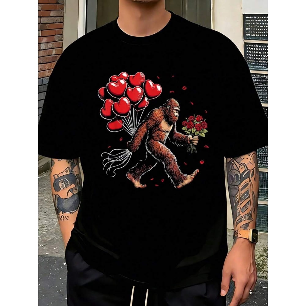 Black Valentines Day Funny Bigfoot Love Graphic Tee For Men - Walmart.com