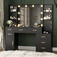 Black Vanity Desk with Mirror and Lights, Makeup Vanity Table with ...