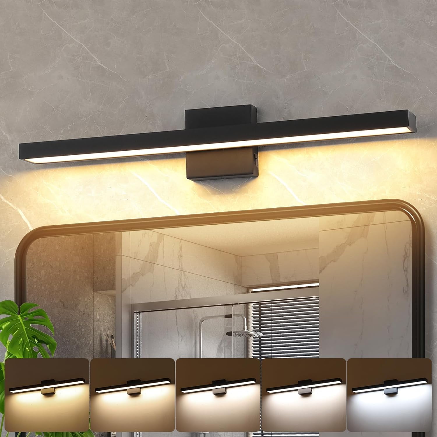 Black Vanity Light for Bathroom Dimmable 5CCT Bath Light Fixtures Over ...