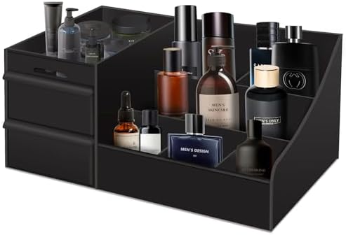Black Vanity Organizer with Drawers – Large Mens Countertop Storage Box ...