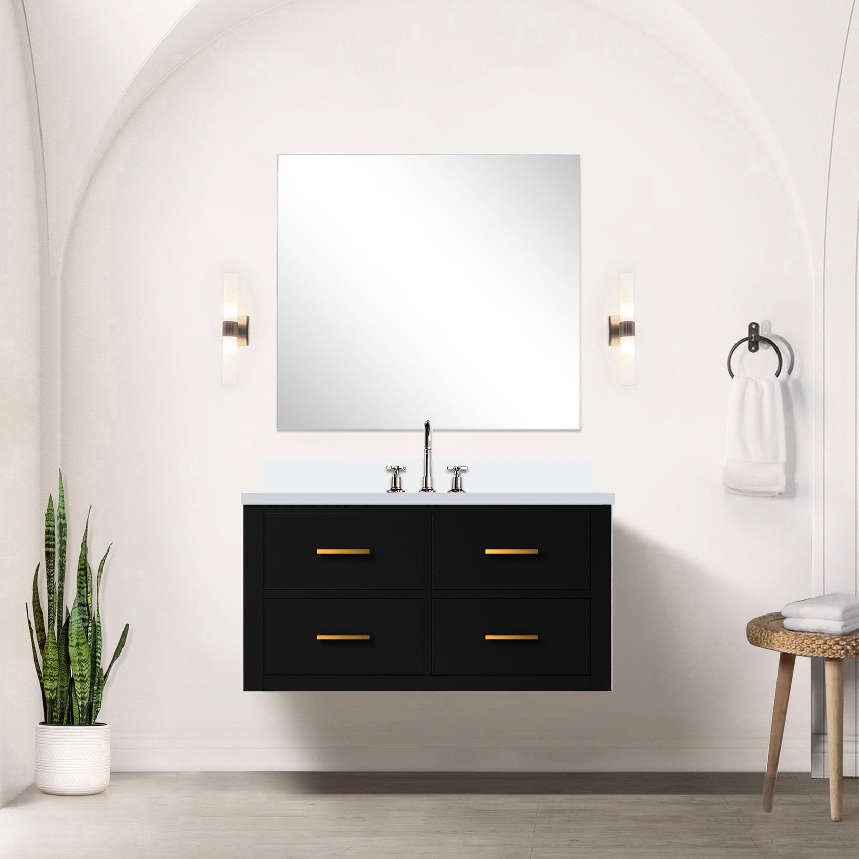 Black Vanity with Cultured Marble Surface | 22 - inch Deep for Ample ...