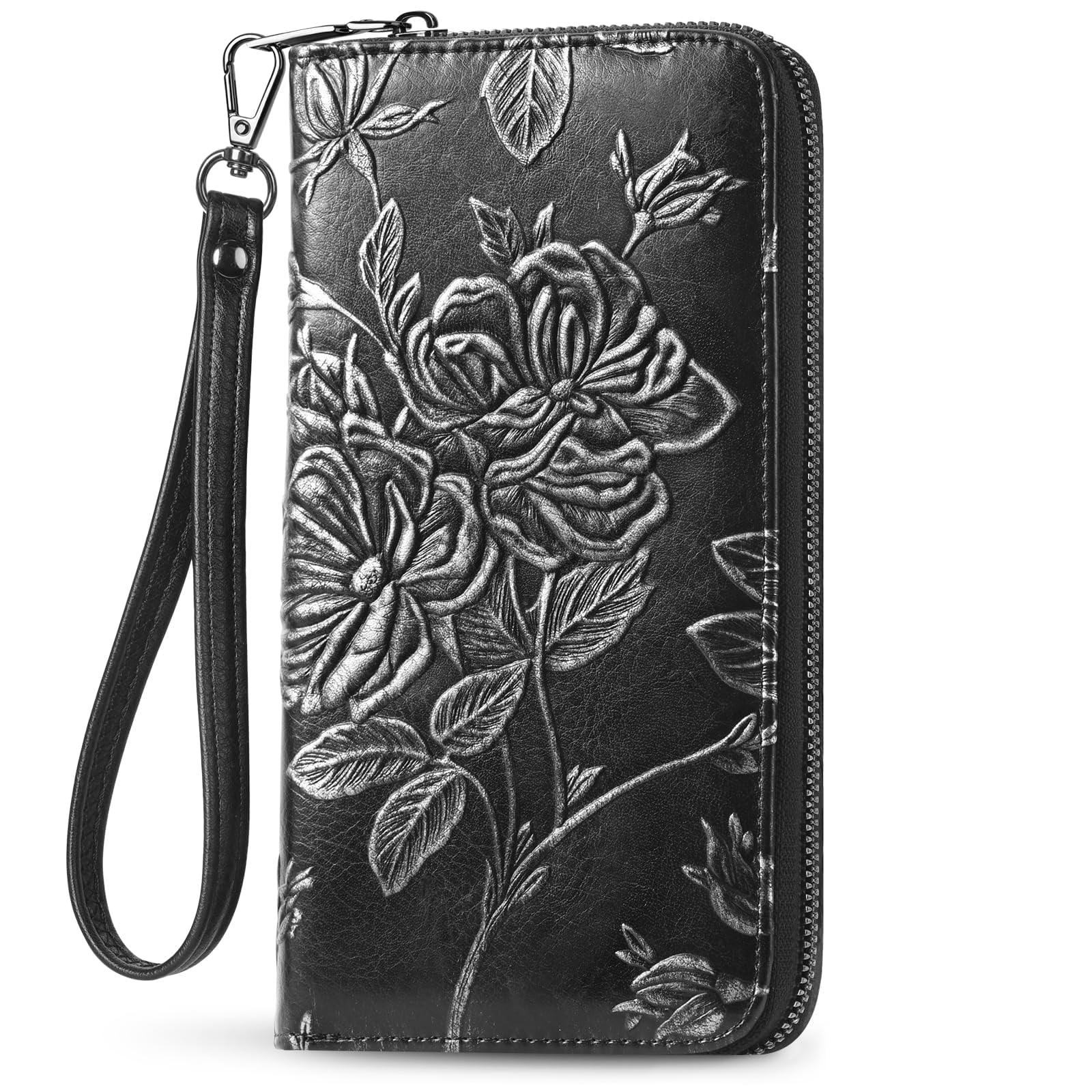 Black Vegan Leather RFID Blocking Wristlet Wallet Large Capacity ...