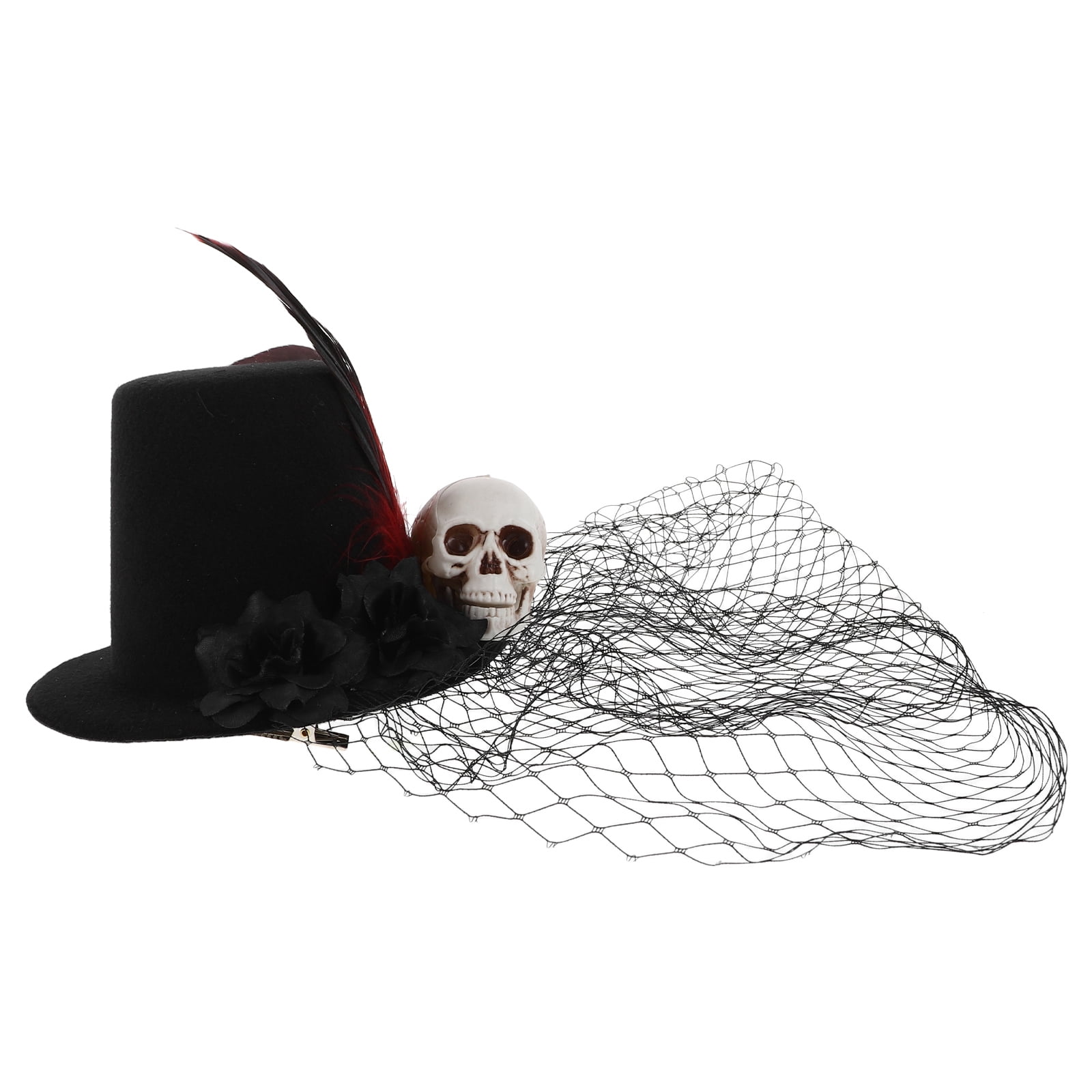 Black Veil Hair Clip With Feather And Mesh Veil - Small Top Fascinator ...