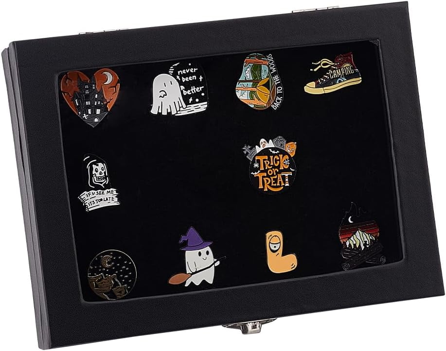 Black Velve Pin Badge Display Case Ring Storage Box Large Jewellery ...