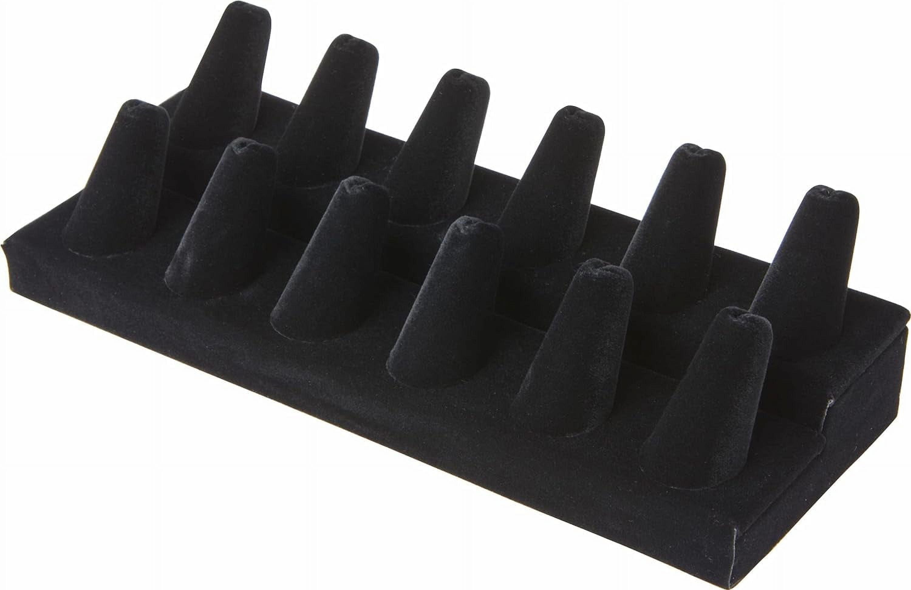 Black Velvet 2-Tier Ring Finger Display, Twelve on Rectangular Base, 8. ...