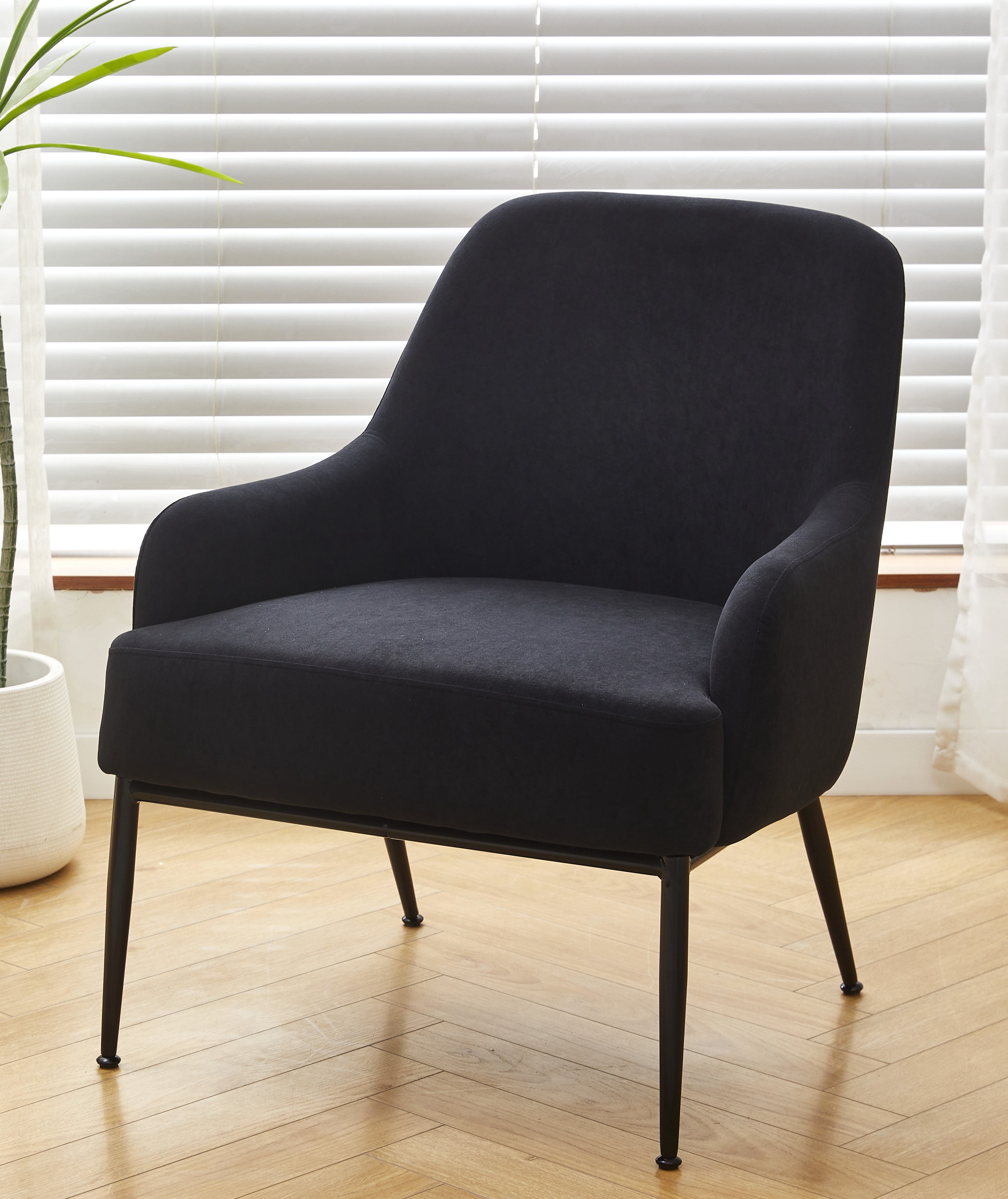 Black Velvet Accent Chair, Modern Upholstered Armchair with Metal Legs ...