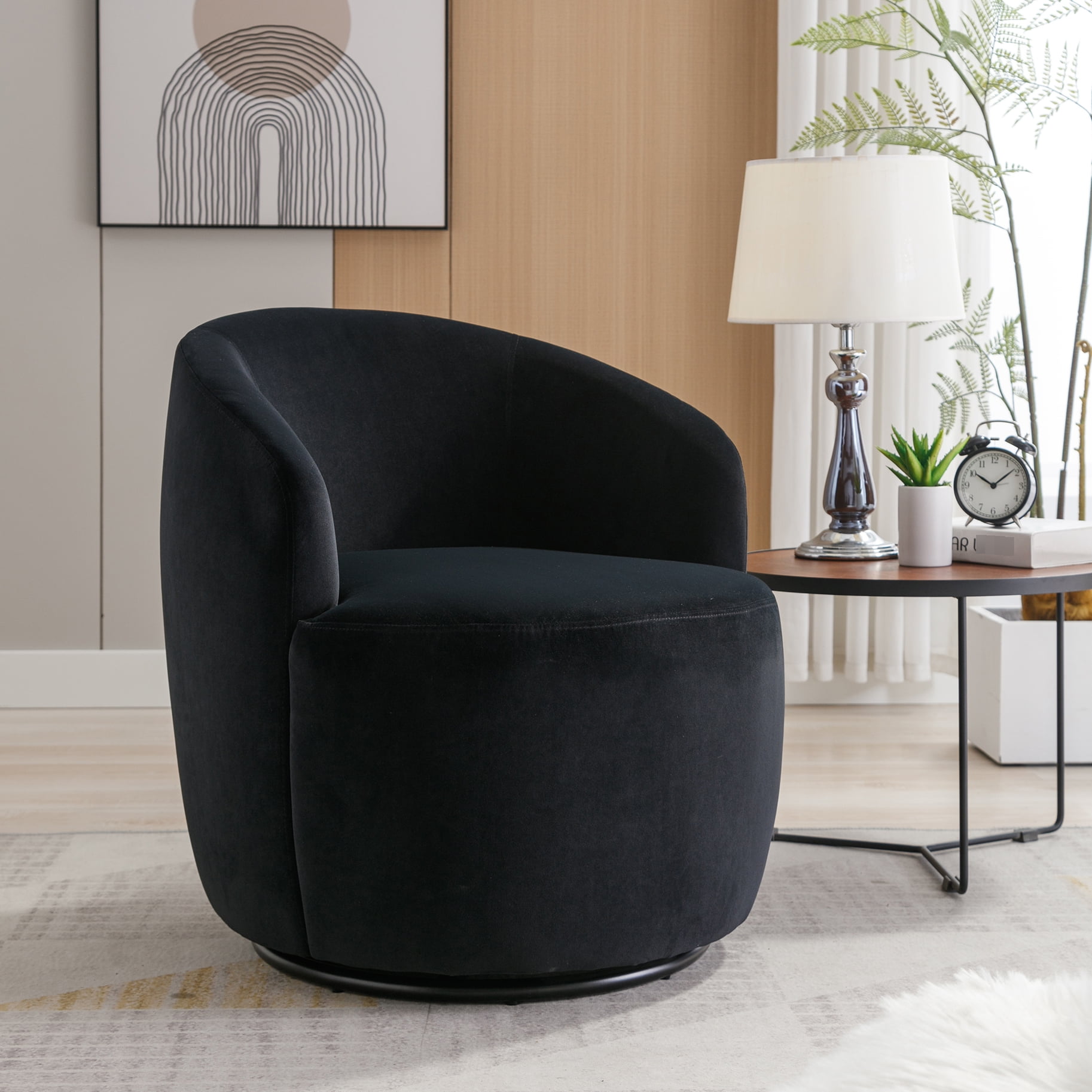 Black Velvet Accent Chair, Swivel And With Metal Ring Chair ...