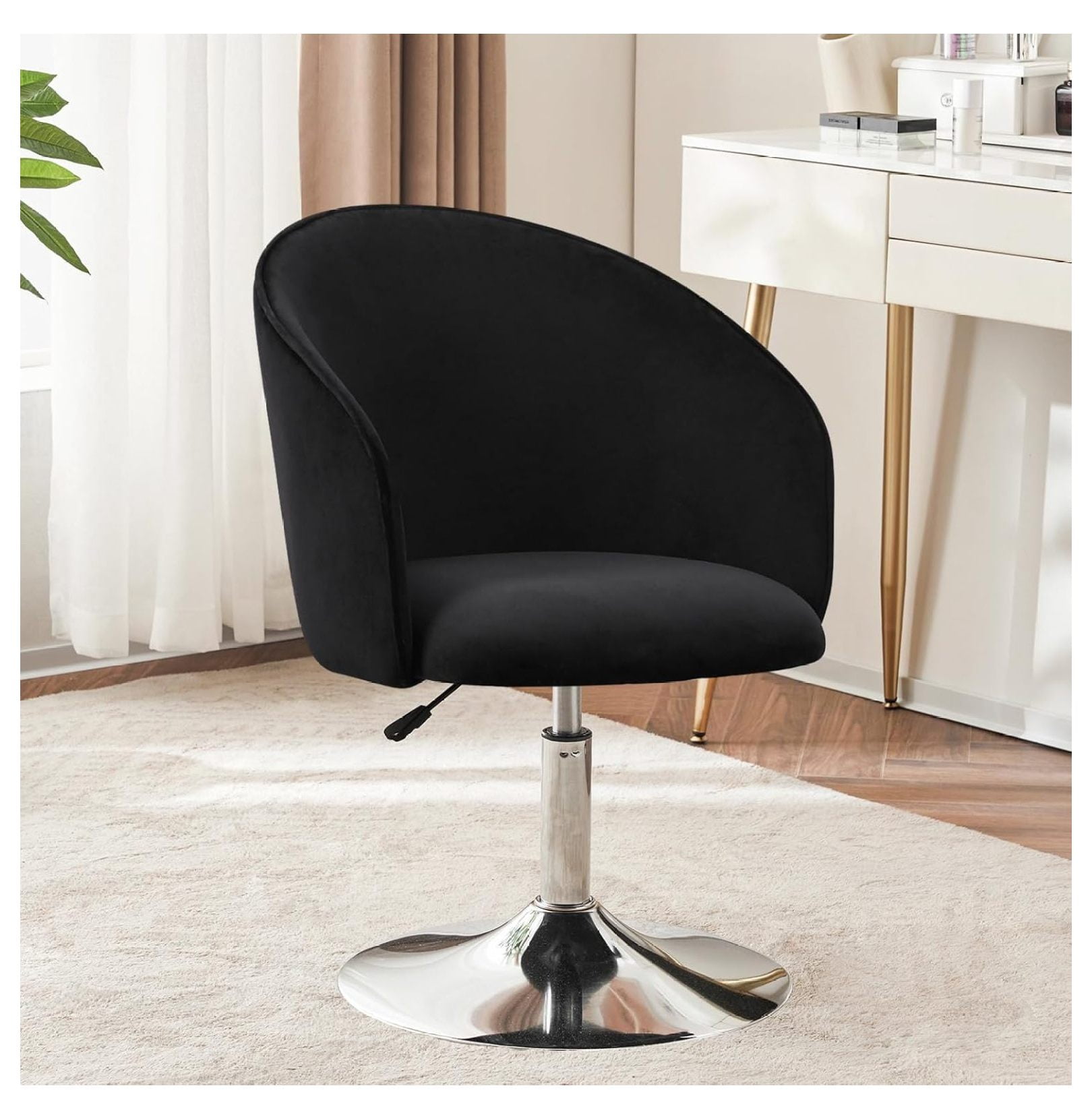 Black Velvet Adjustable Height Vanity Chair, Swivel Makeup Chair for ...
