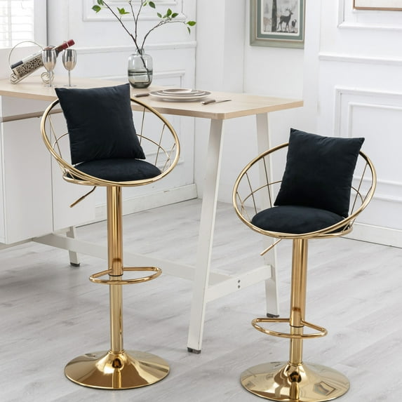 Black Velvet Bar Chair with 360 Degree Rotation, Adjustable Height, Set ...