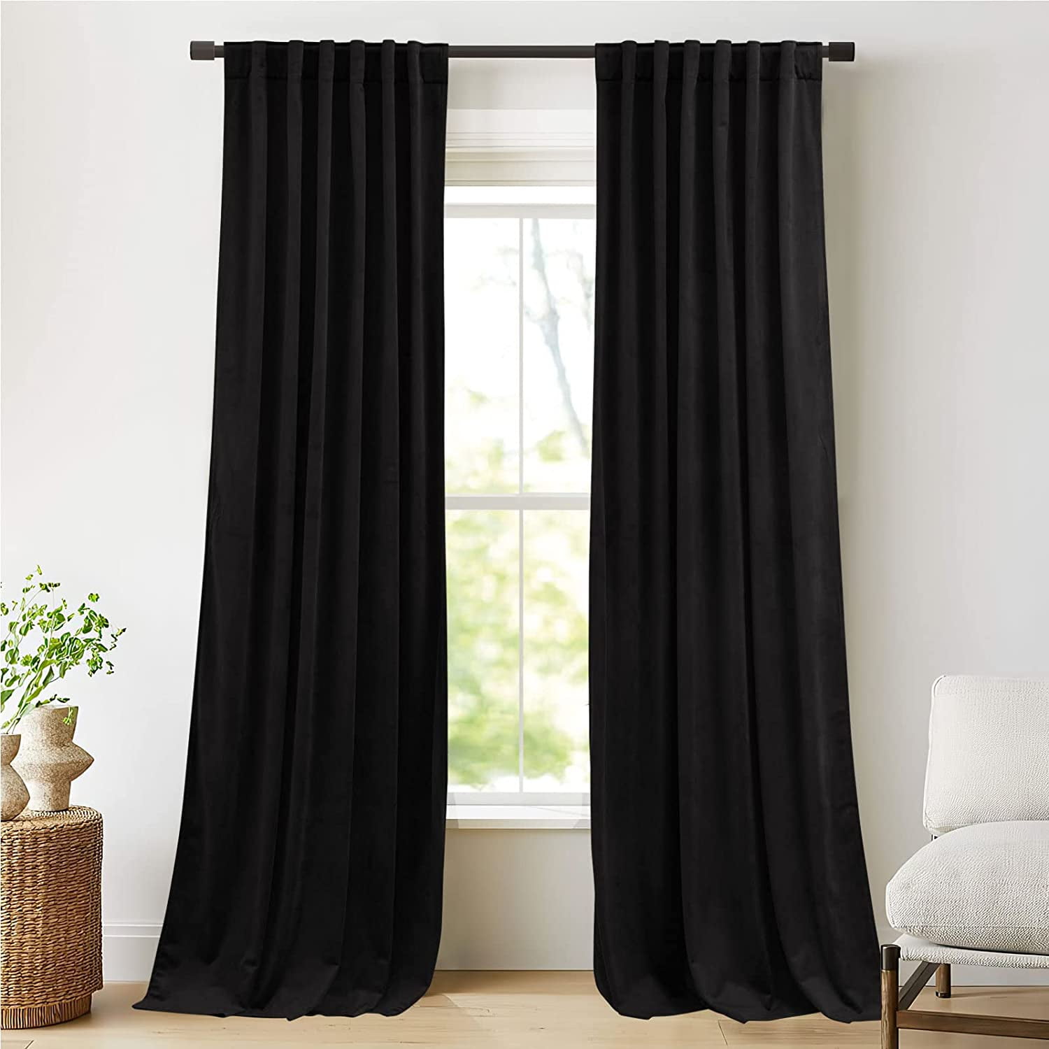 Black Velvet Blackout Curtains for Study Room/Loft/Apartment, Solid ...