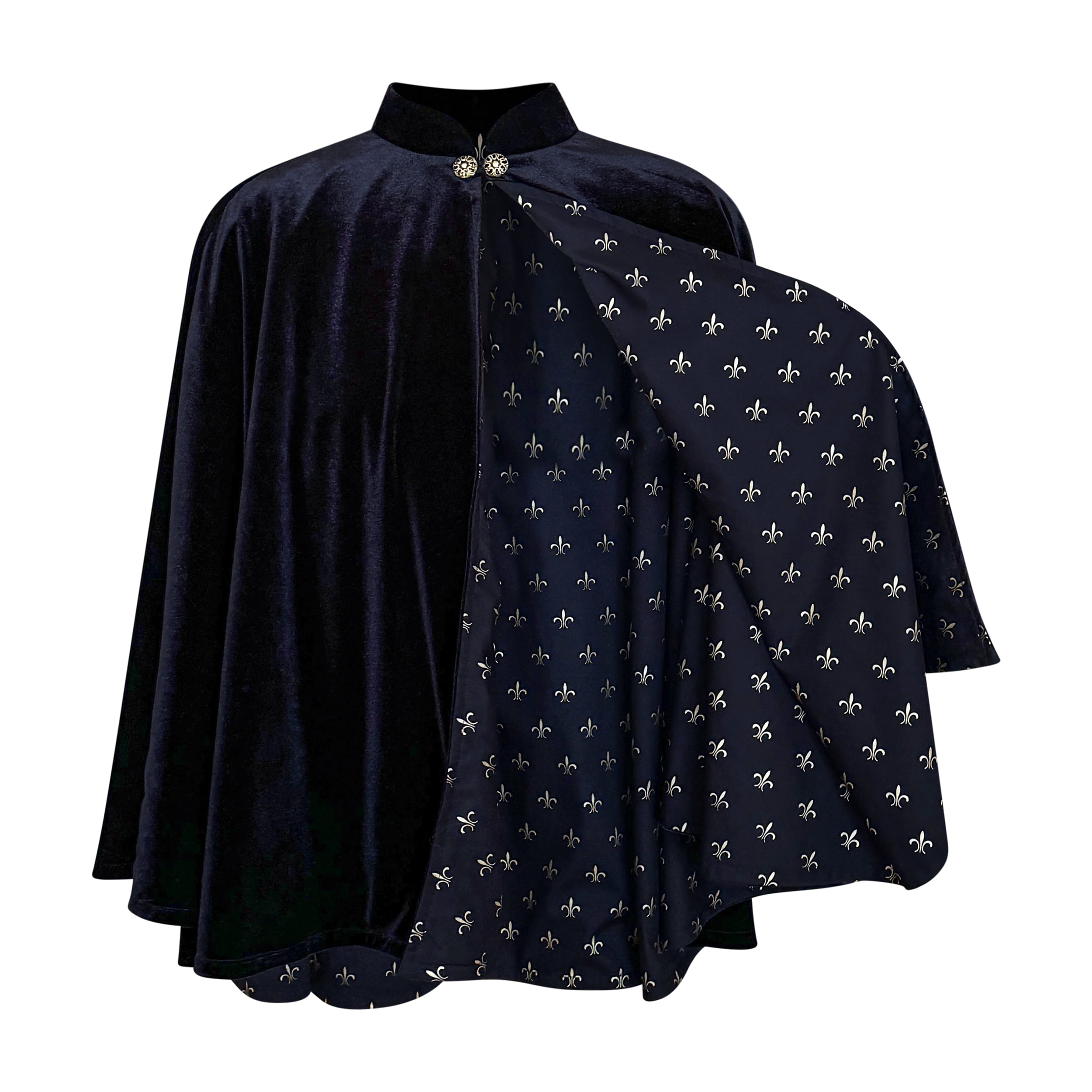 Black Velvet Cape Capelet Lined in Black cotton w fleur-de-lis print ...