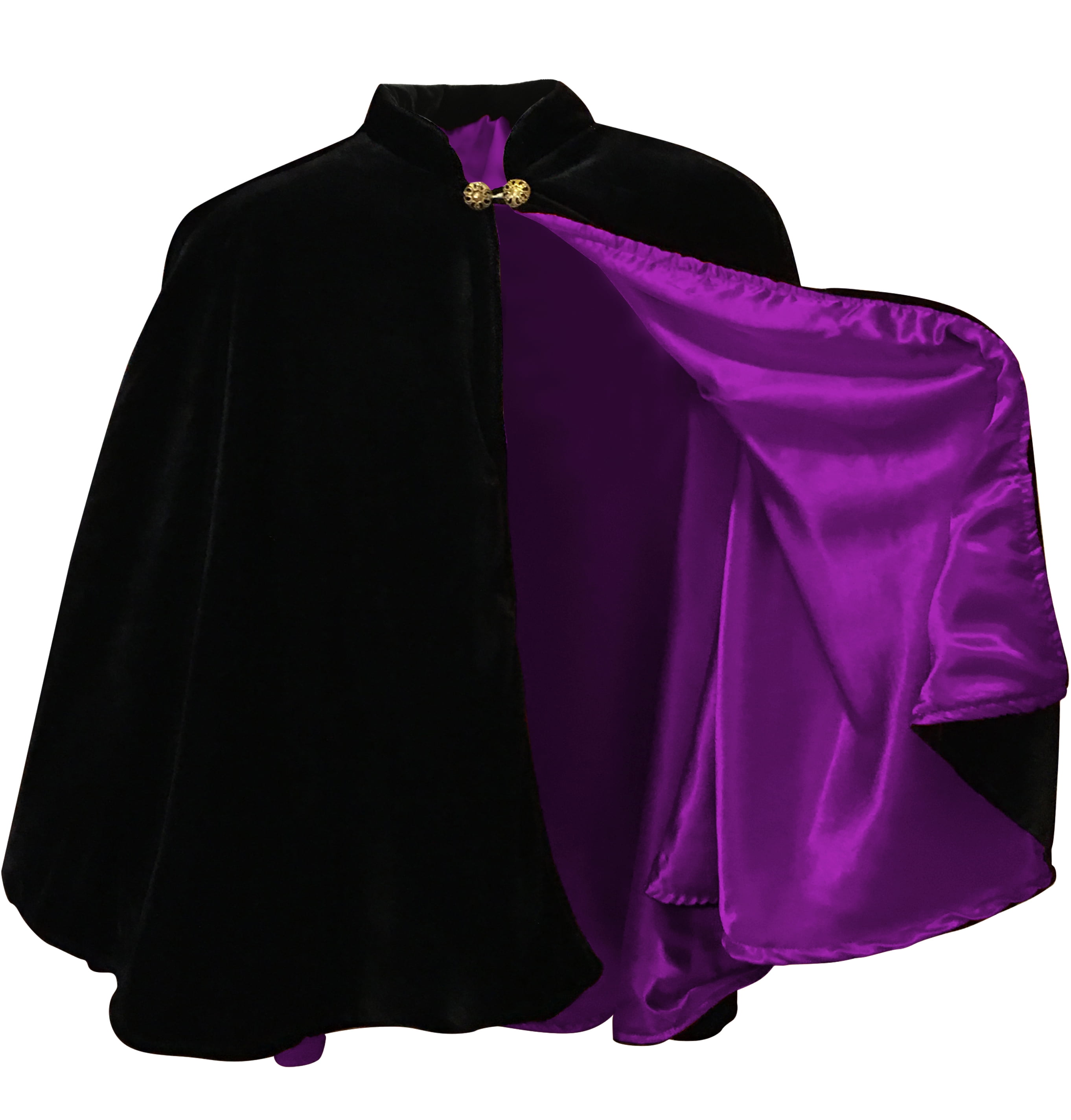 Black Velvet Cape Capelet Lined in PURPLE Satin Vampire Cloak, Costume ...