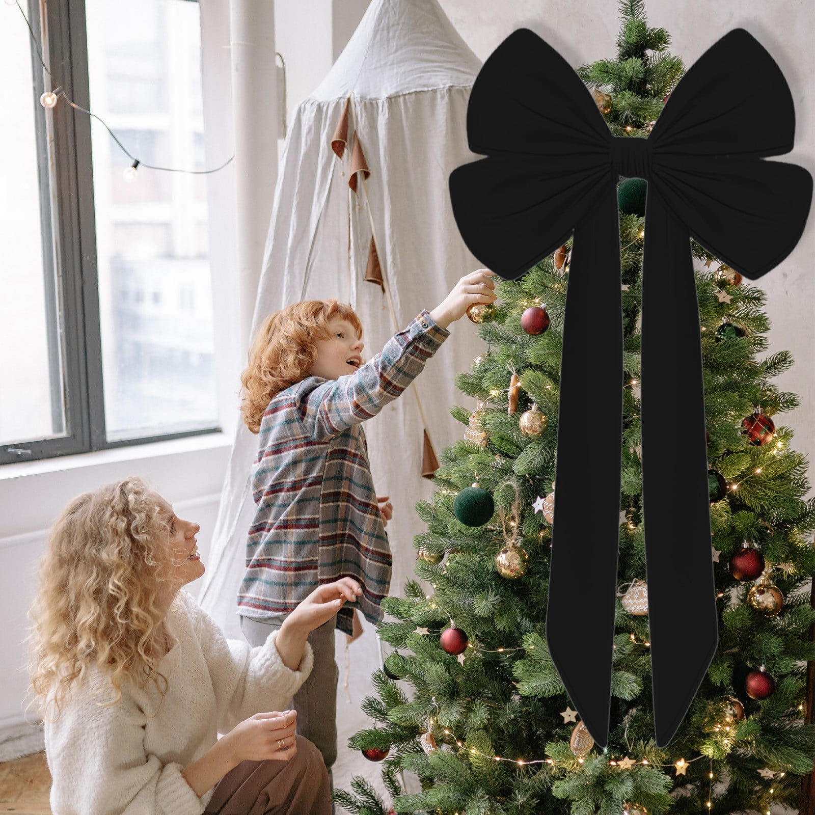 ⚫ Black Velvet Christmas Bow – 80×40in Large Tree Topper Bow | Modern ...