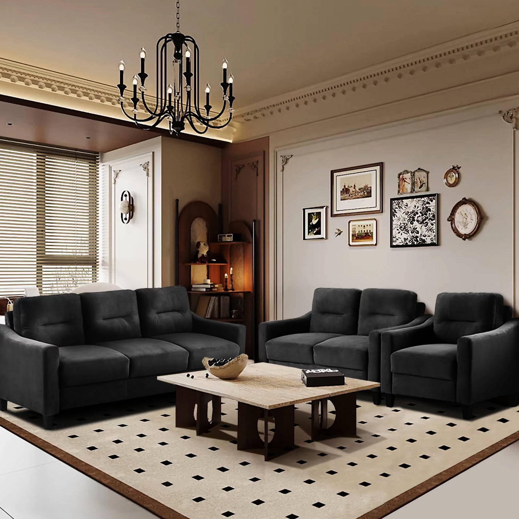 Black Velvet Couch Set / Add Sophistication to Living Space - Walmart.com