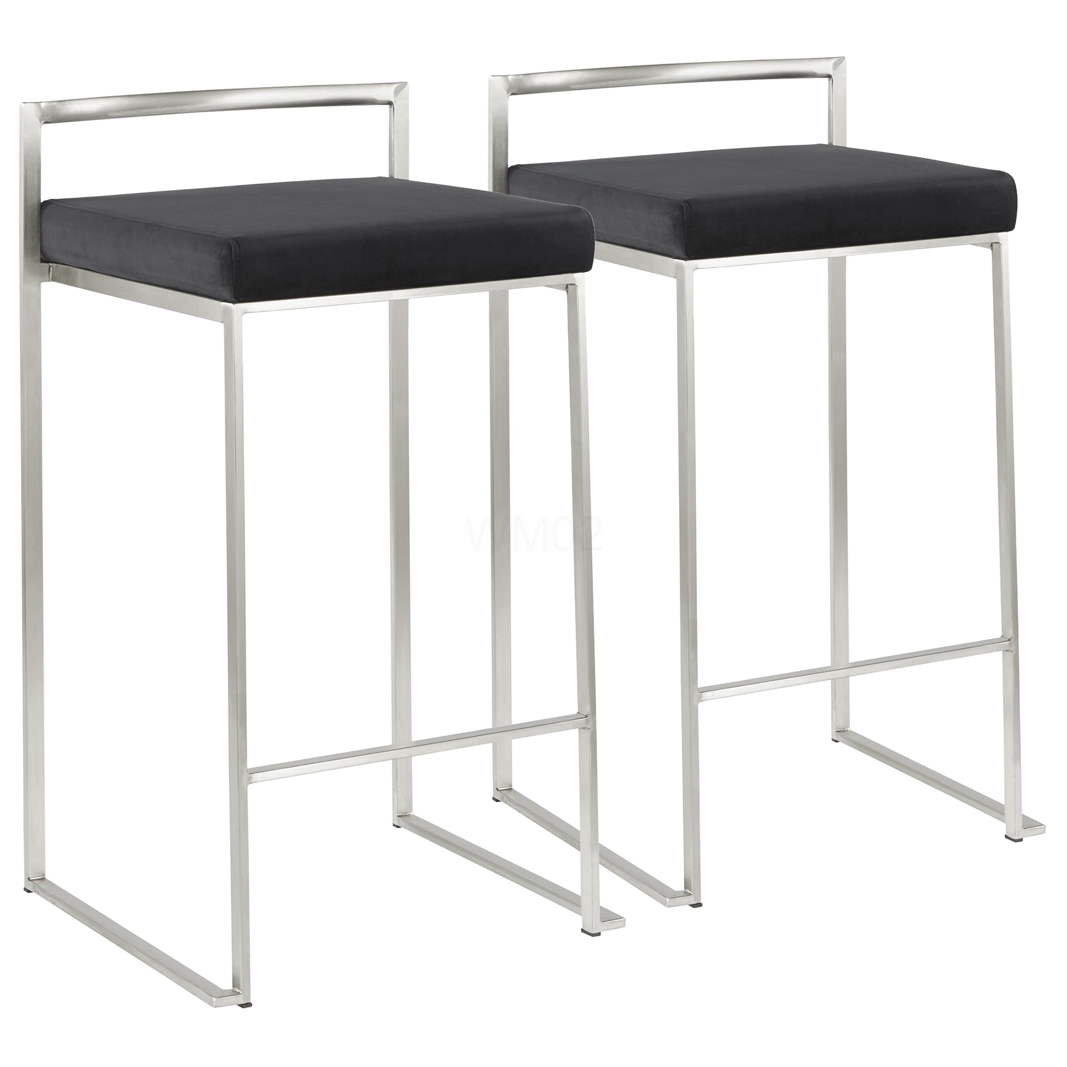Black Velvet Counter Stools Set of 2, Stackable Metal Bar Stools with ...