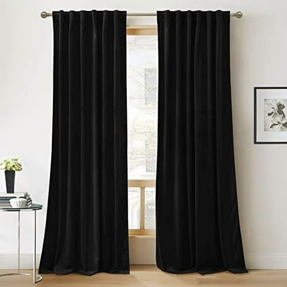 Black Velvet Curtains 102 inches, Back Tab Soft Fabric Blackout Thermal ...