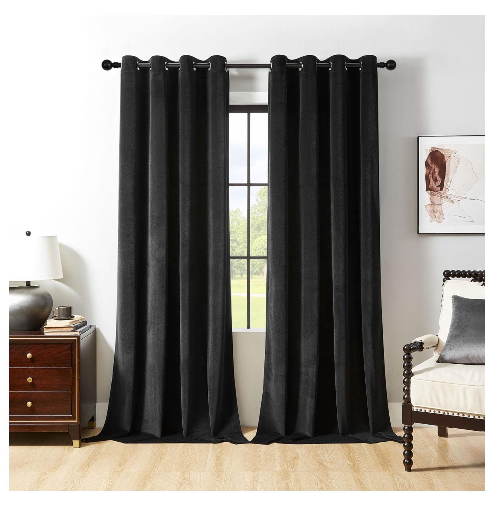 Black Velvet Curtains 63 Inches Long, Luxury Grommet Blackout Curtain 2 ...