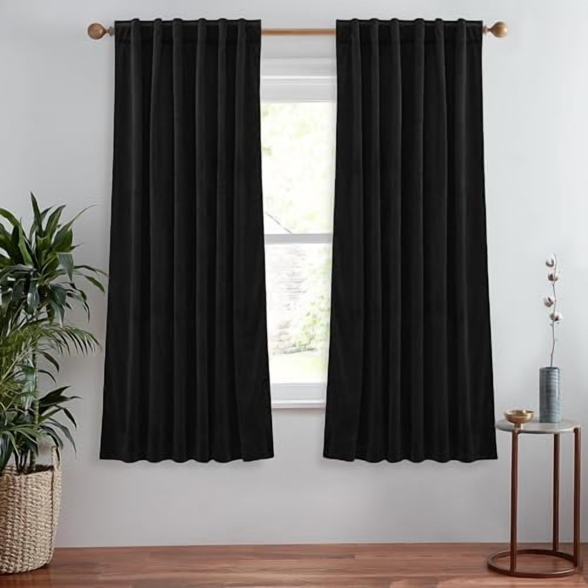 Black Velvet Curtains 63 inches Long Blackout Curtains Privacy Assured ...