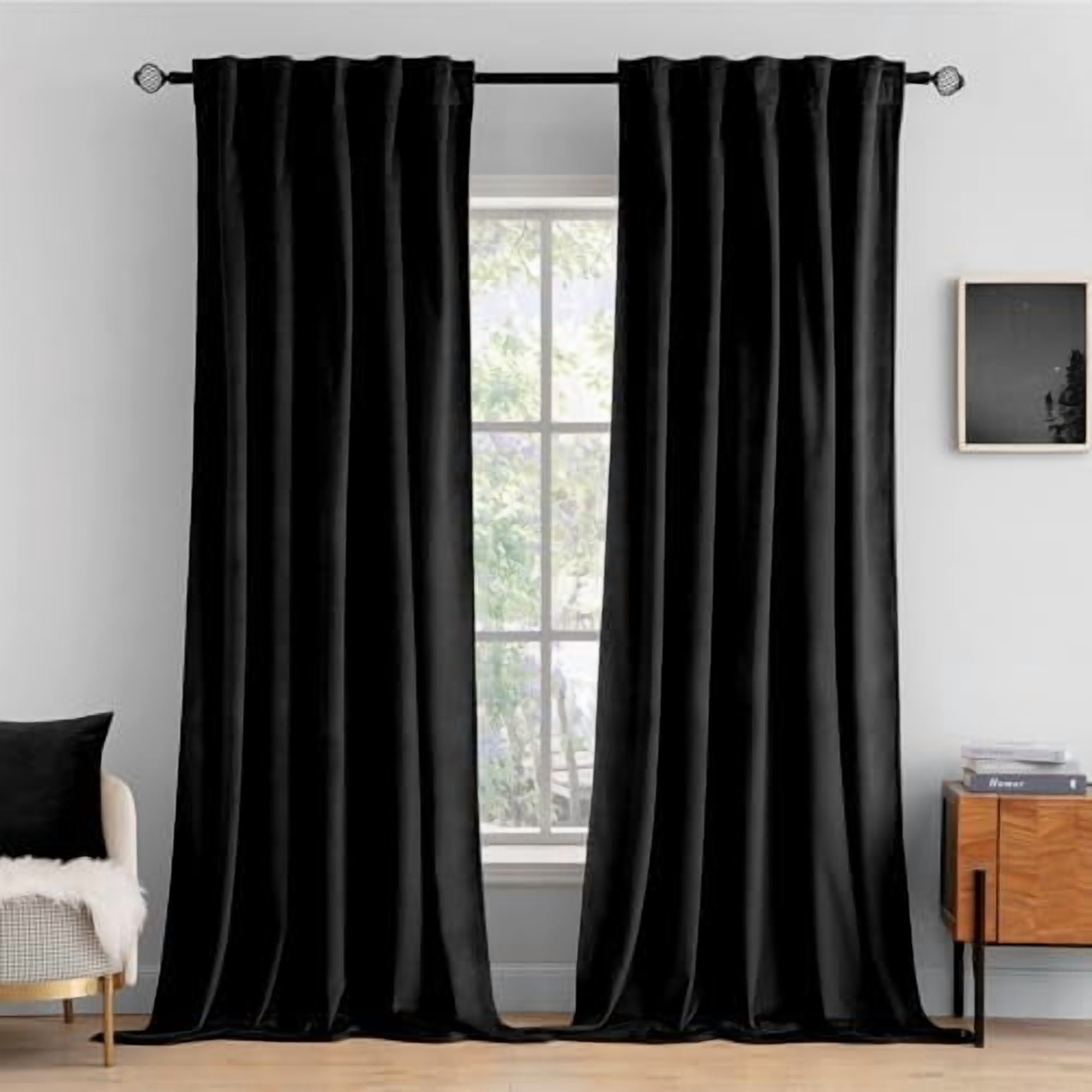 Black Velvet Curtains 90 inches 2 Panels - Luxury Blackout Curtains for ...