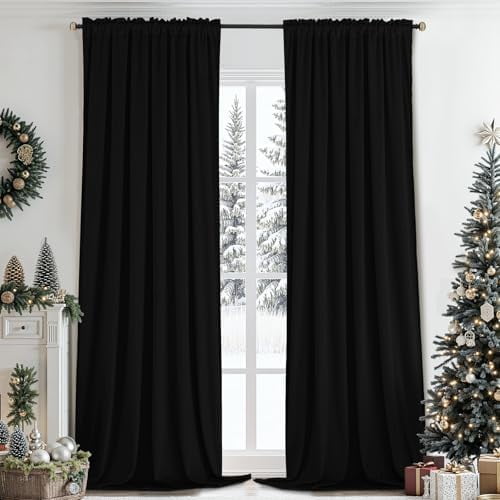 Black Velvet Curtains 96 Inches for Living Room,Rod Pocket Luxury ...