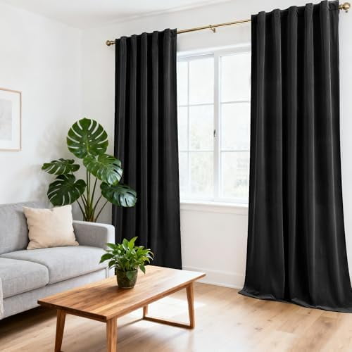 Black Velvet Curtains for Bedroom Living Room 95" Long Room Darkening ...