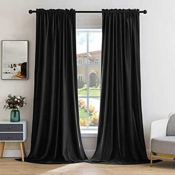 Black Velvet Curtains Thermal Insulated Blackout Halloween Curtain ...