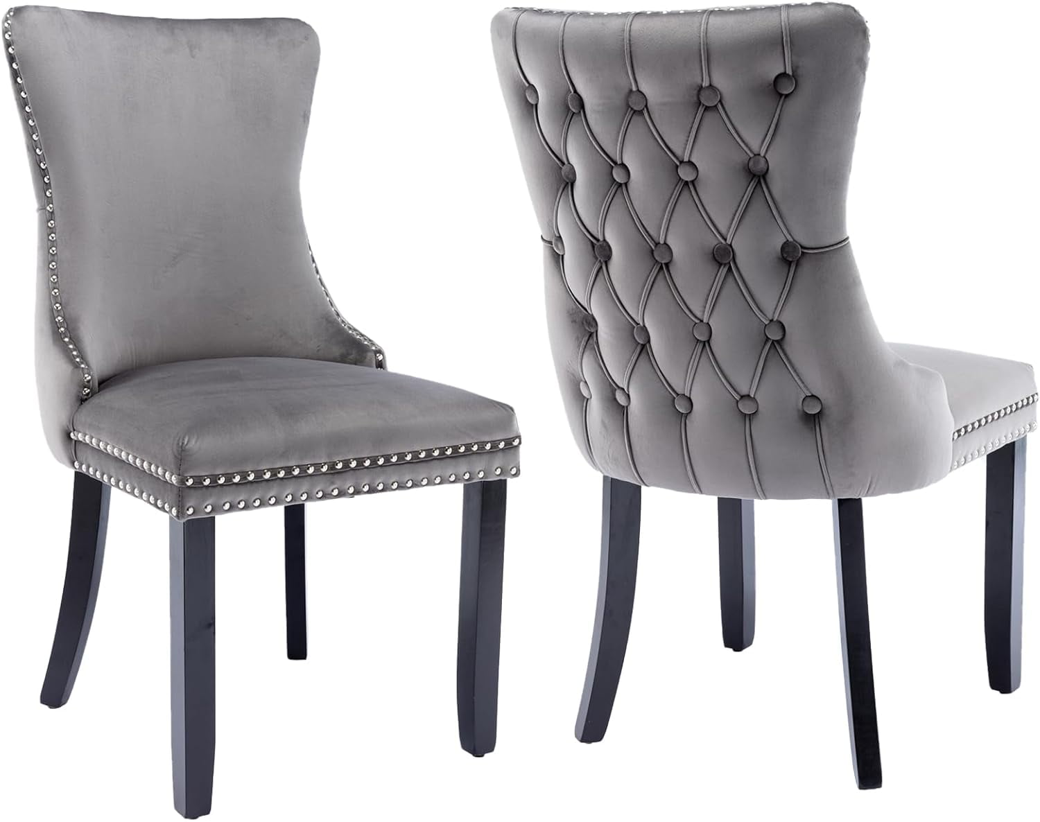 Black Velvet Dining Chairs Set of 2, Tufted Wingback Upholstered Dining ...