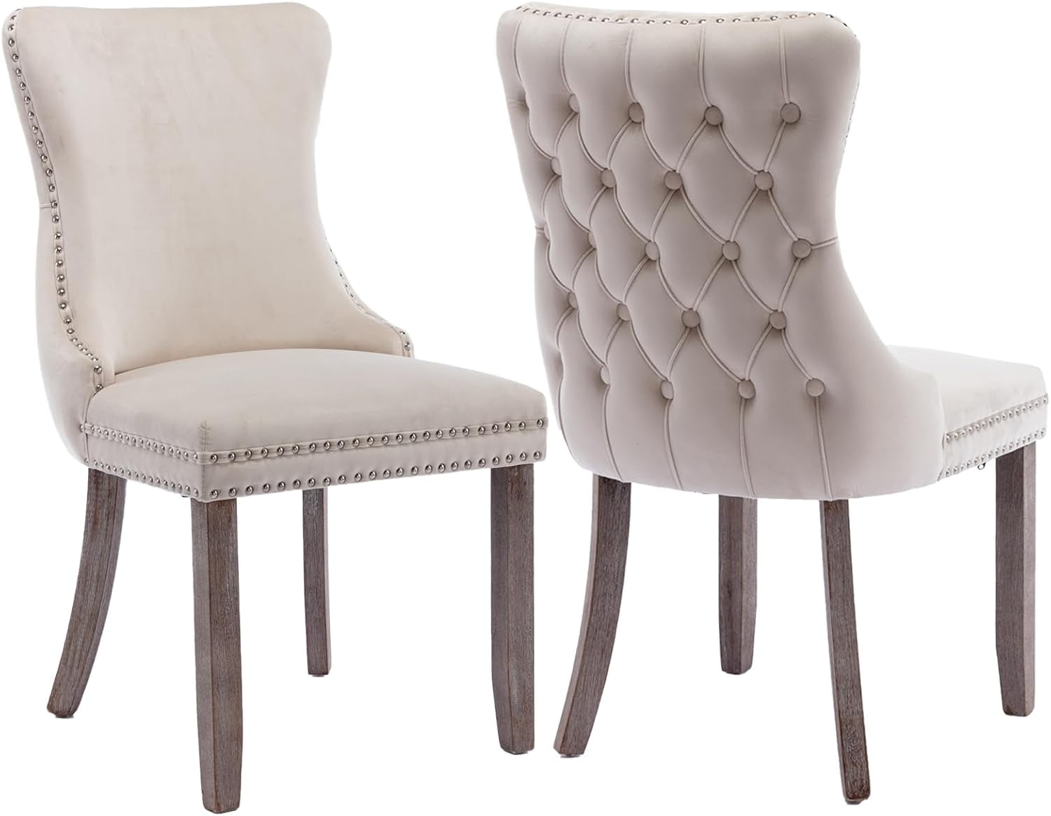 Black Velvet Dining Chairs Set of 2, Tufted Wingback Upholstered Dining ...