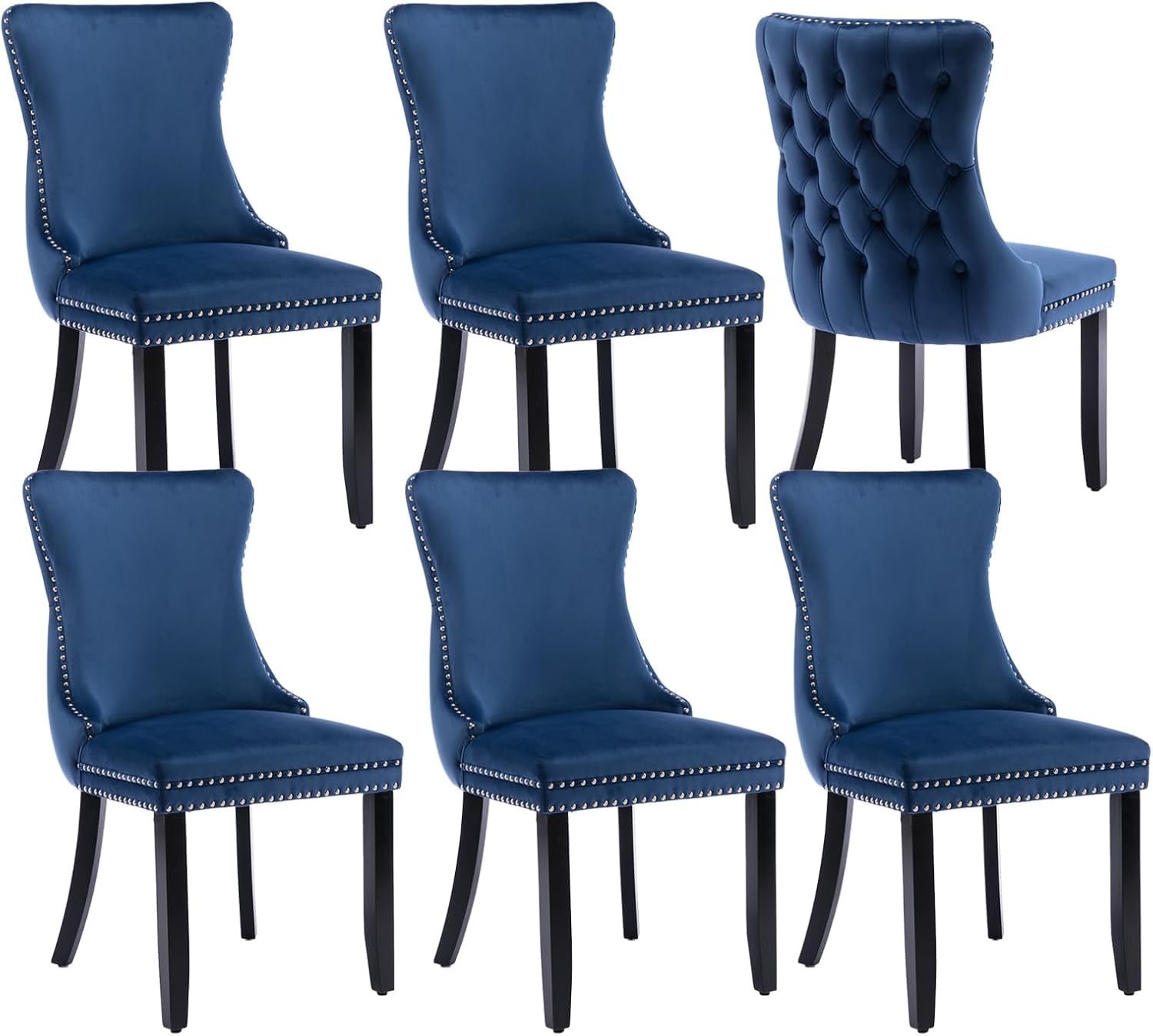 Black Velvet Dining Chairs Set of 2, Tufted Wingback Upholstered Dining ...