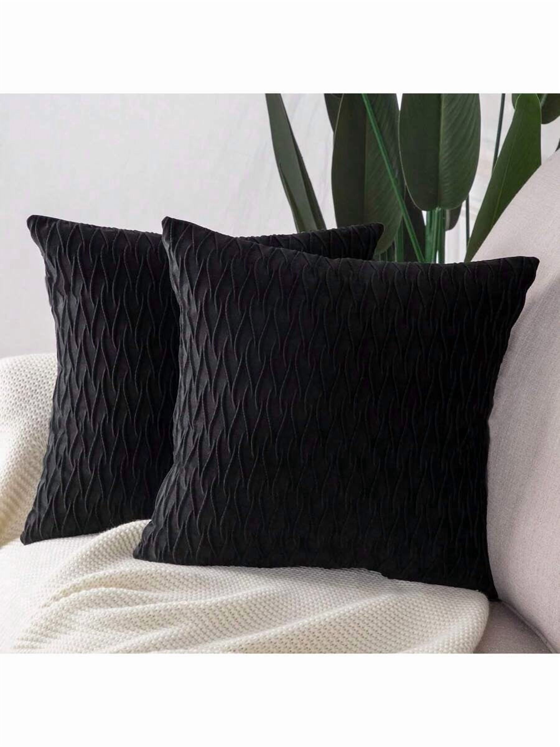 Black Velvet Embossed Wavy Stripe Decorative Throw Pillow Cover, Modern ...