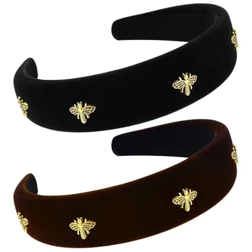 Black Velvet Headband for Women Girls Bee Wide Hairbands Pack Non Slip ...