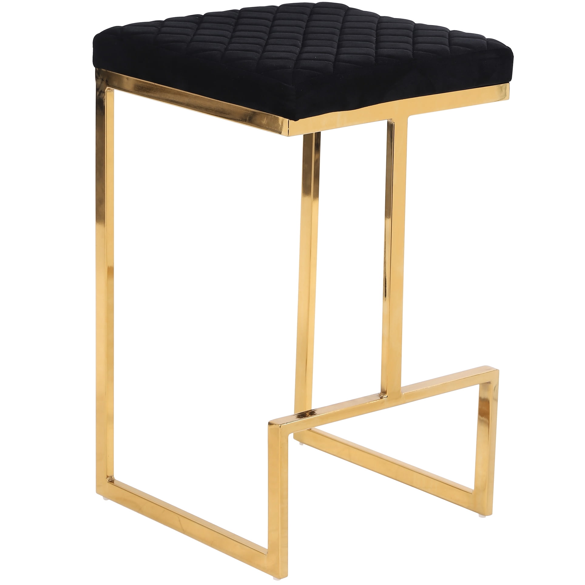 Black Velvet Mid-century Modern Accent Stool, 25.46 In Height, 15.82 ...