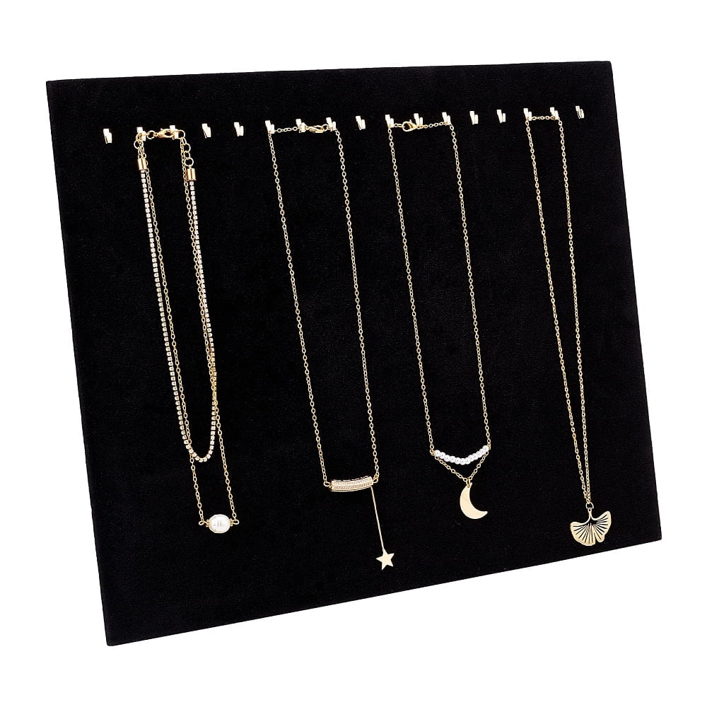 Black Velvet Necklace Chain Display Board with 17 Hooks 14.5x11.8x4 ...