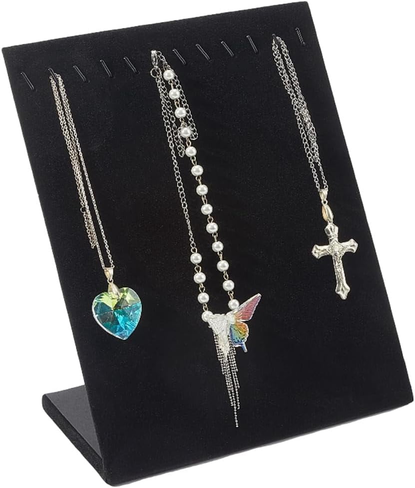 Black Velvet Necklace Display Stand Small L Shape Jewelry Organizer ...