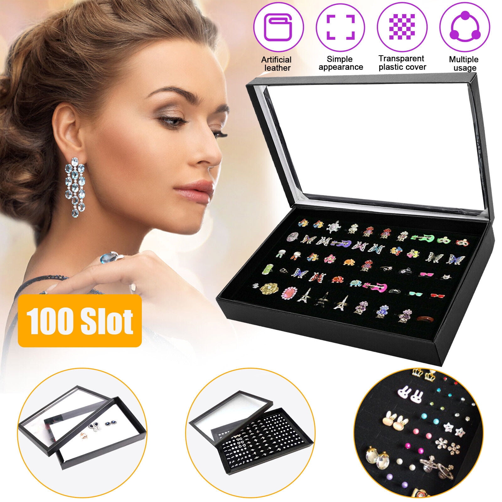 Black Velvet Ring Trays Foam Box for Jewelry Showcase, Storage Displays ...