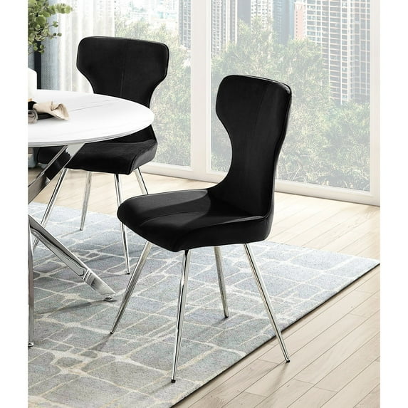 Black Velvet Side Chair Set of 2 with Chrome Metal Legs, Ultra-Modern ...