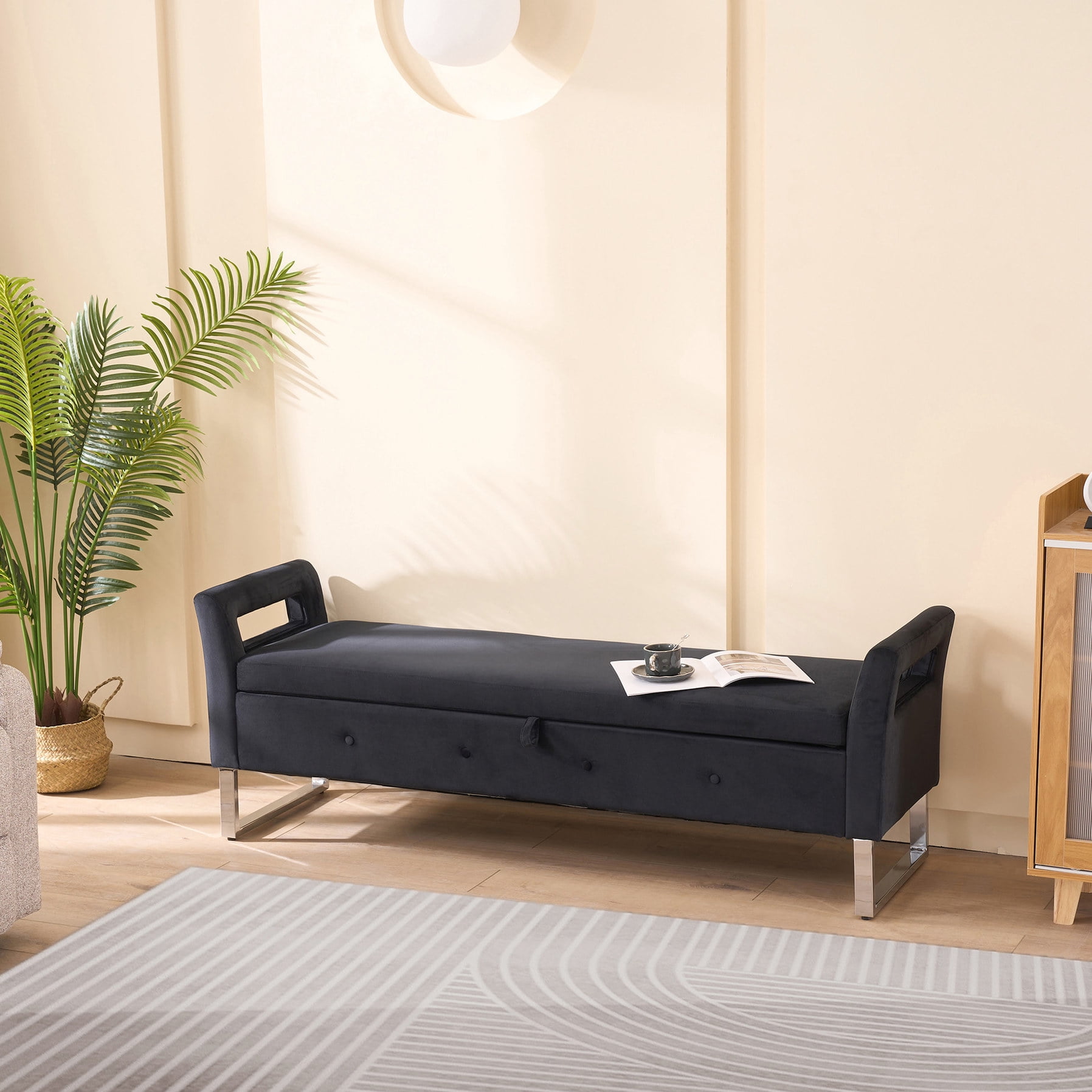 Black Velvet, Solid Wood - Serve as Guest Stool - Home Spaces / Hold ...